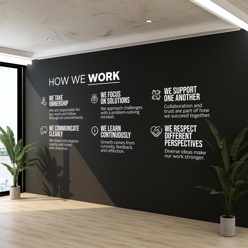 How We Work Wall Decal With Icons – Modern Company Principles, Office ...