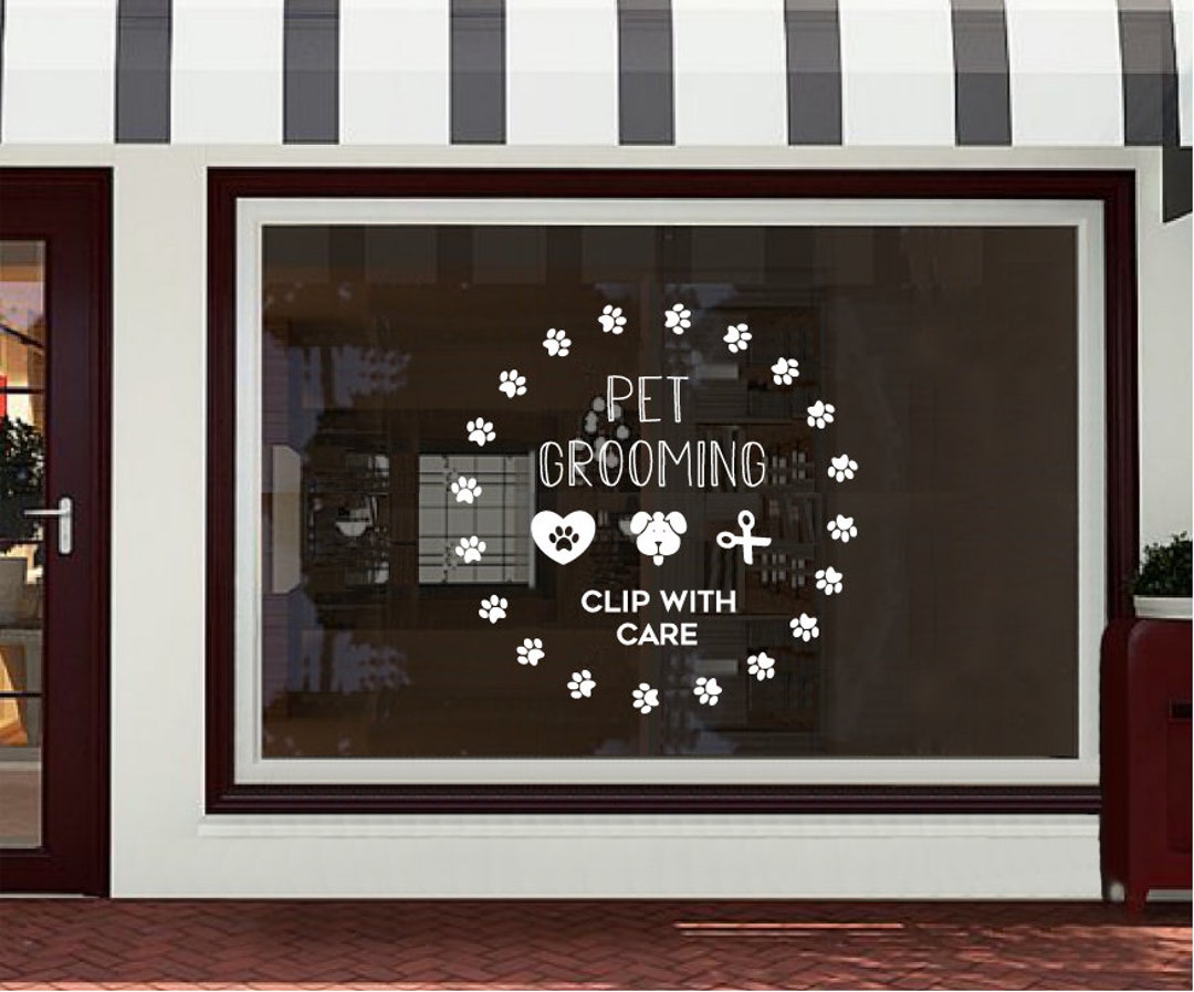 Customizable Pet Grooming Salon Window Decal: Dog, Paws, Scissors - Etsy