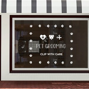 Customizable Pet Grooming Salon Window Decal: Dog, Paws, Scissors - Etsy
