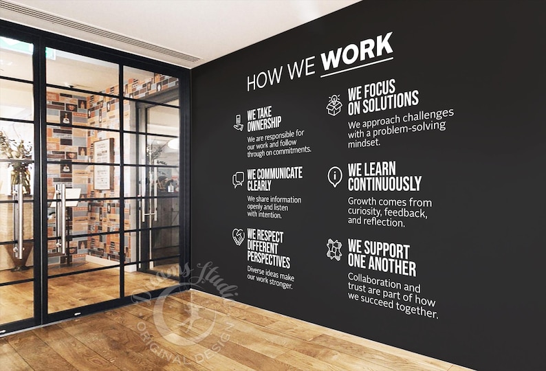 How We Work Wall Decal With Icons – Modern Company Principles, Office ...