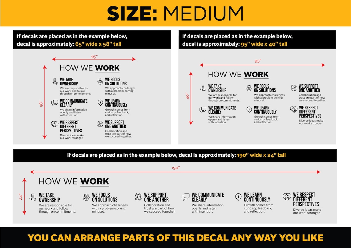 How We Work Wall Decal With Icons – Modern Company Principles, Office ...