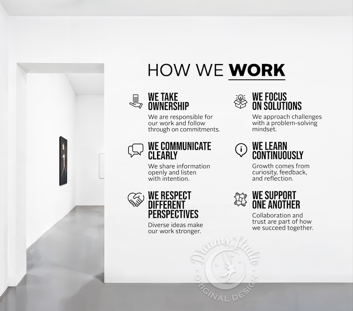 How We Work Wall Decal With Icons – Modern Company Principles, Office ...