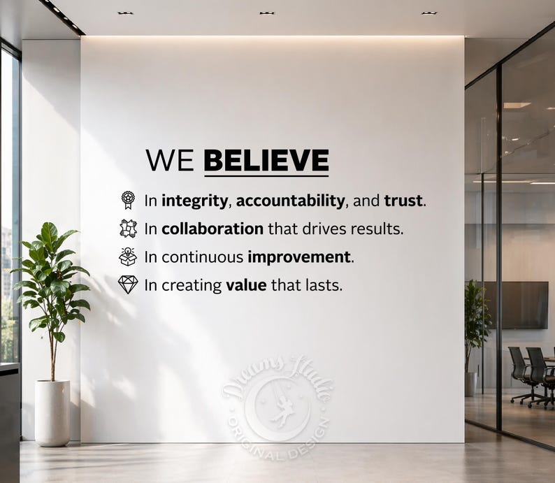 We Believe Office Wall Decal With Icons – Modern Company Principles ...