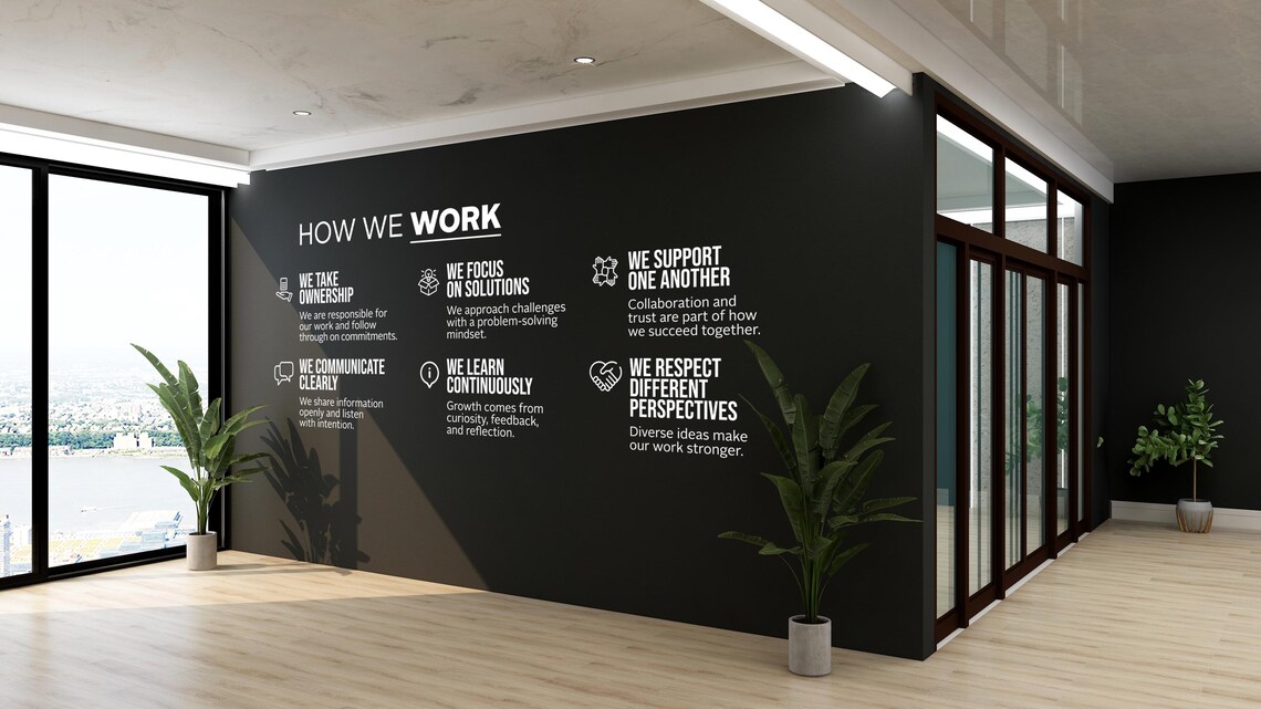 How We Work Wall Decal With Icons – Modern Company Principles, Office ...