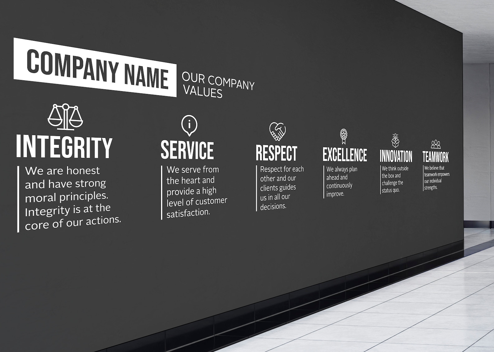 CUSTOMIZABLE COMPANY VALUES Wall Vinyl Decal, Add Your Company Name ...
