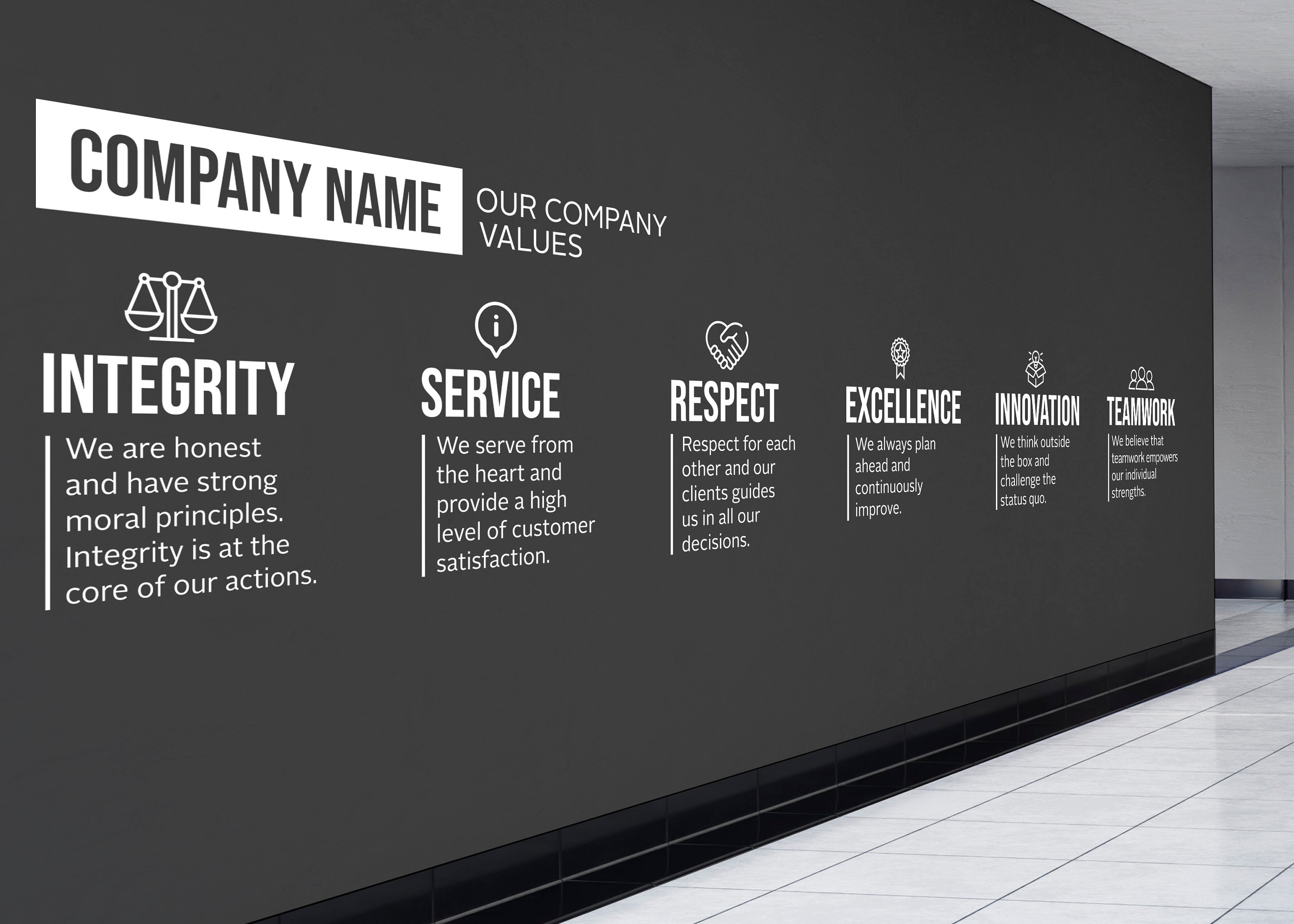 CUSTOMIZABLE COMPANY VALUES Wall Vinyl Decal, Add Your Company Name ...