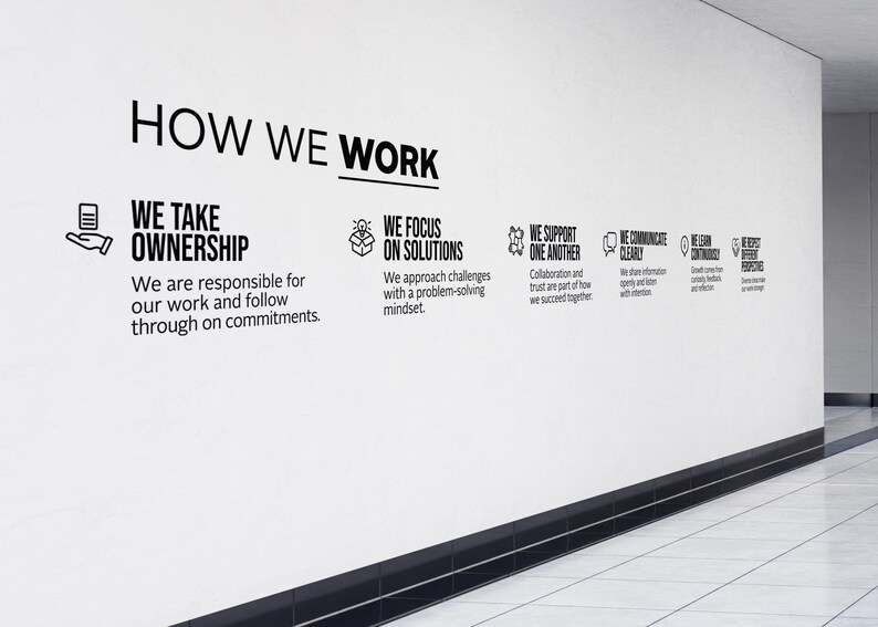 How We Work Wall Decal With Icons – Modern Company Principles, Office ...