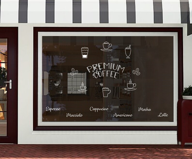 CUSTOMIZABLE Store coffee shop window decal with coffee | Etsy