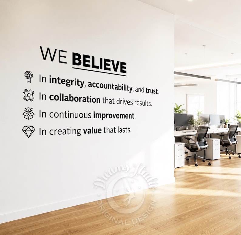 We Believe Office Wall Decal With Icons – Modern Company Principles ...