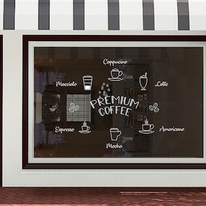 CUSTOMIZABLE Store - Coffee Shop Window Decal, With Coffee Cups and ...