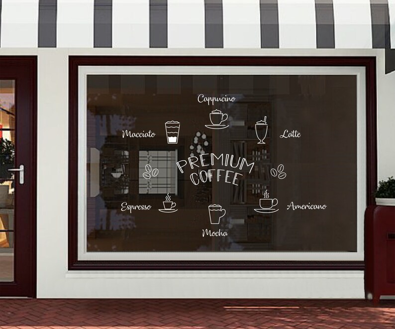 CUSTOMIZABLE Store coffee shop window decal with coffee | Etsy