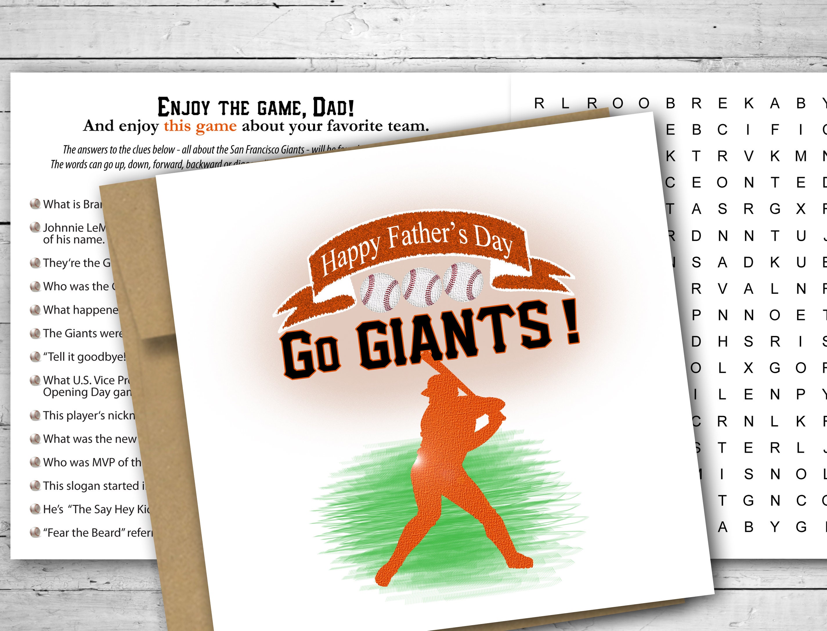 Father's Day Card, San Francisco, SF Giants, Word Search, Trivia, Fun ...