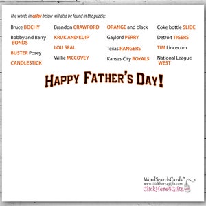 Father's Day Card, San Francisco, SF Giants, Word Search, Trivia, Fun ...