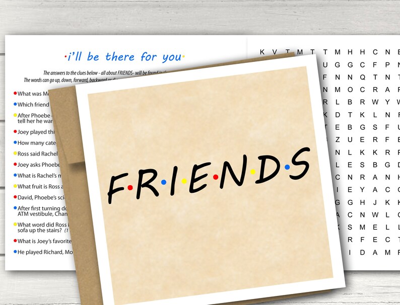 FRIENDS Word Search Trivia Greeting Card Any Occasion, Tv Show, - Etsy