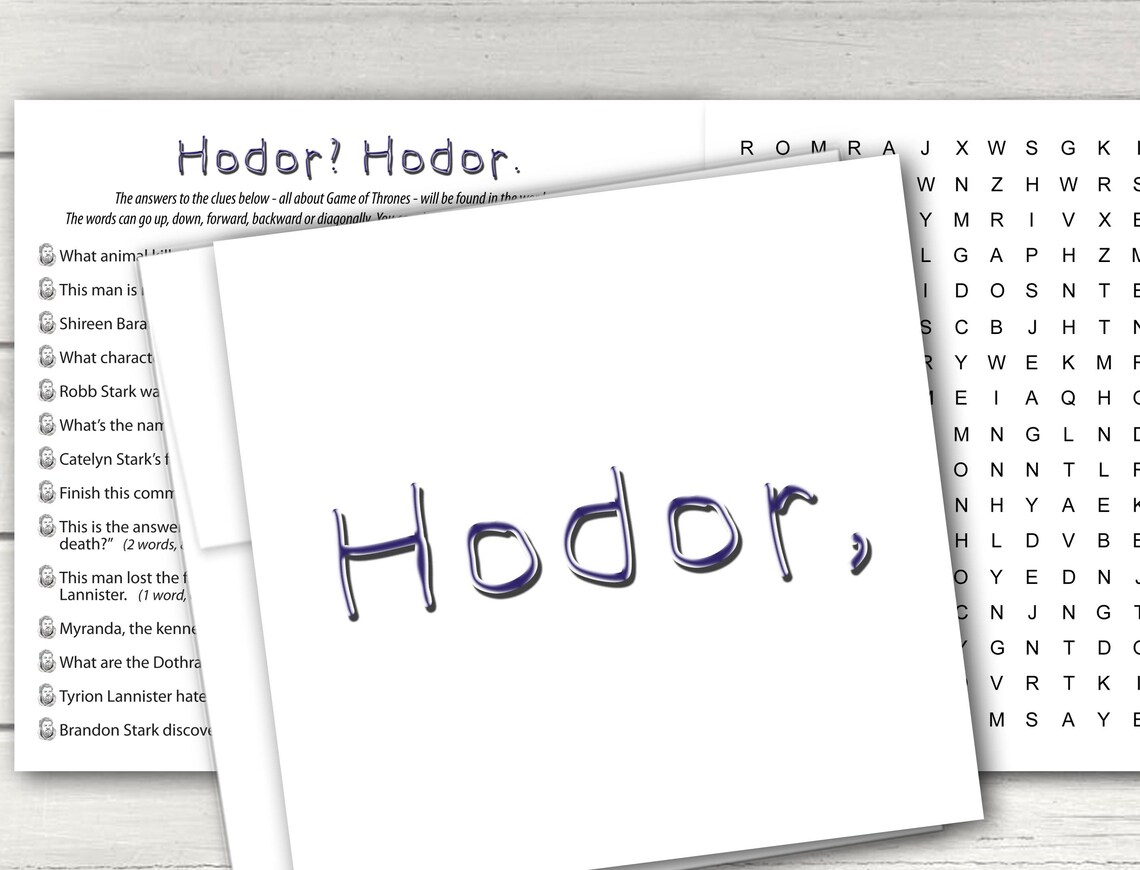 Any Occasion Game of Thrones-word search and trivia Hodor | Etsy