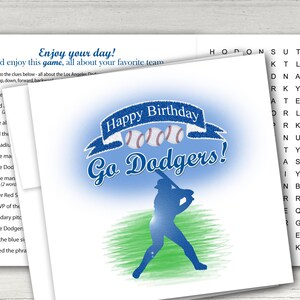 Birthday Card Dodgers Word Search Trivia Fun Game | Etsy
