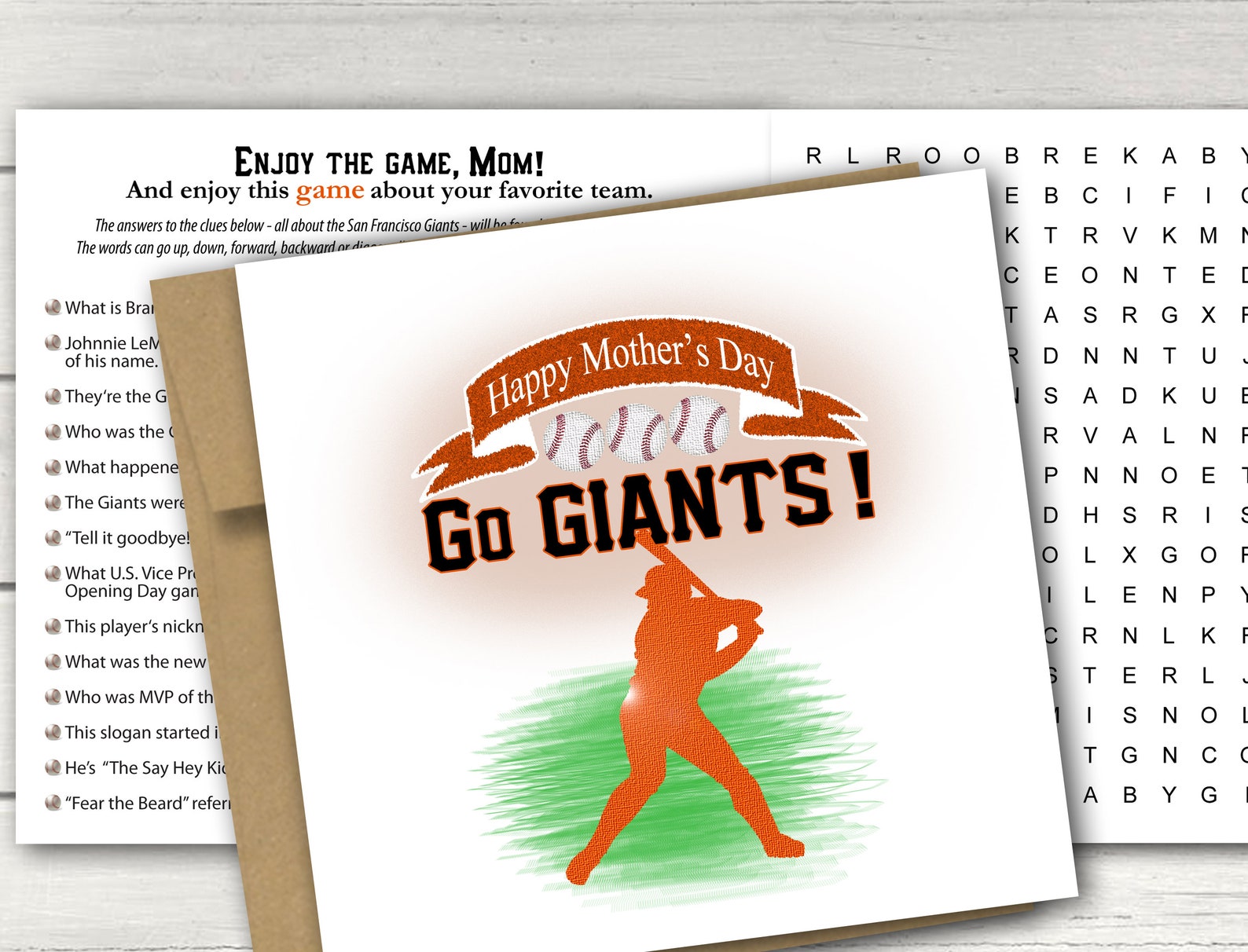 Mother's Day Card, San Francisco, SF Giants, Word Search, Trivia, Fun ...