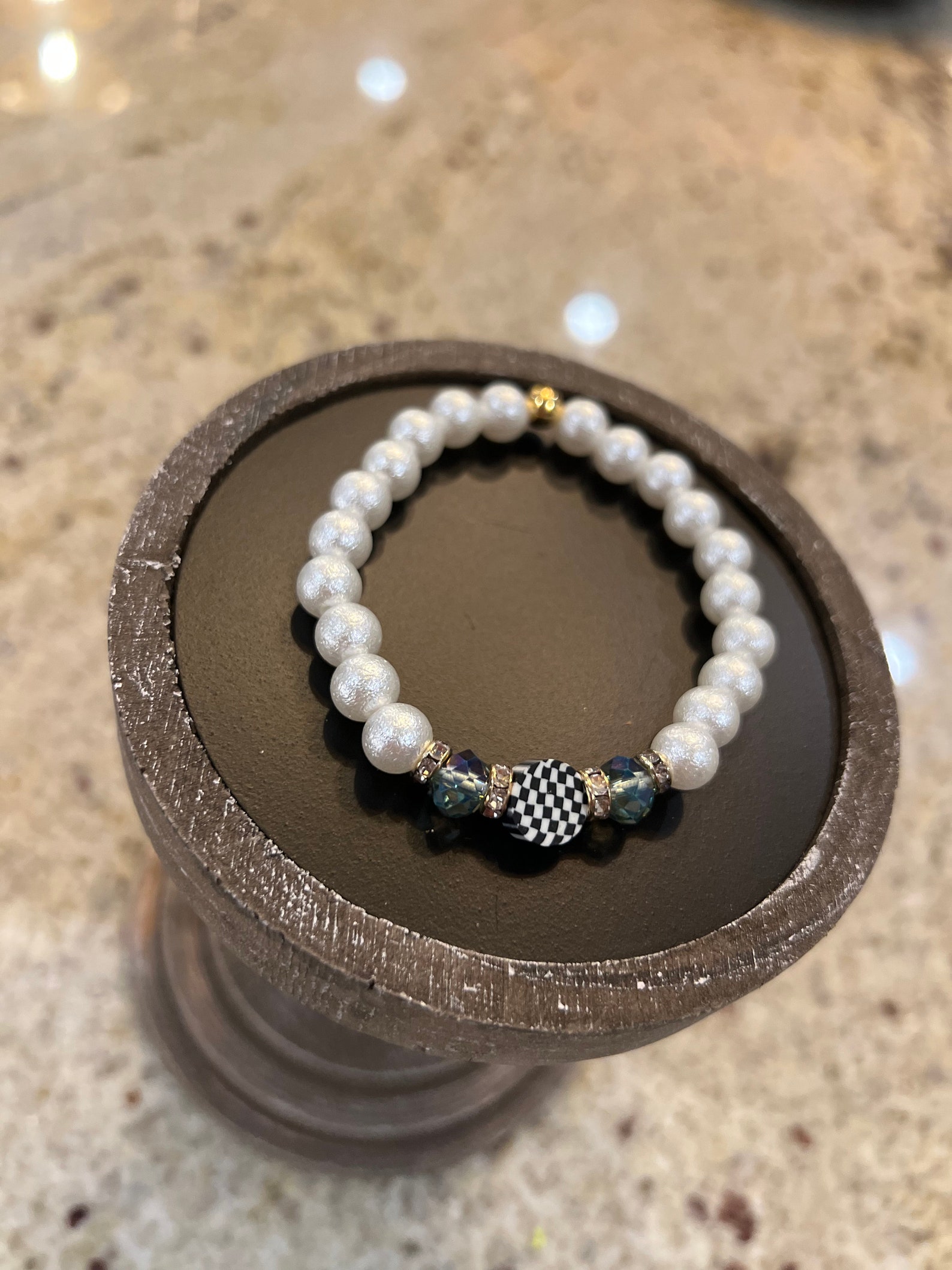 Checkered Matte Pearl Necklace With Vintage Beads and Cool Checkered ...