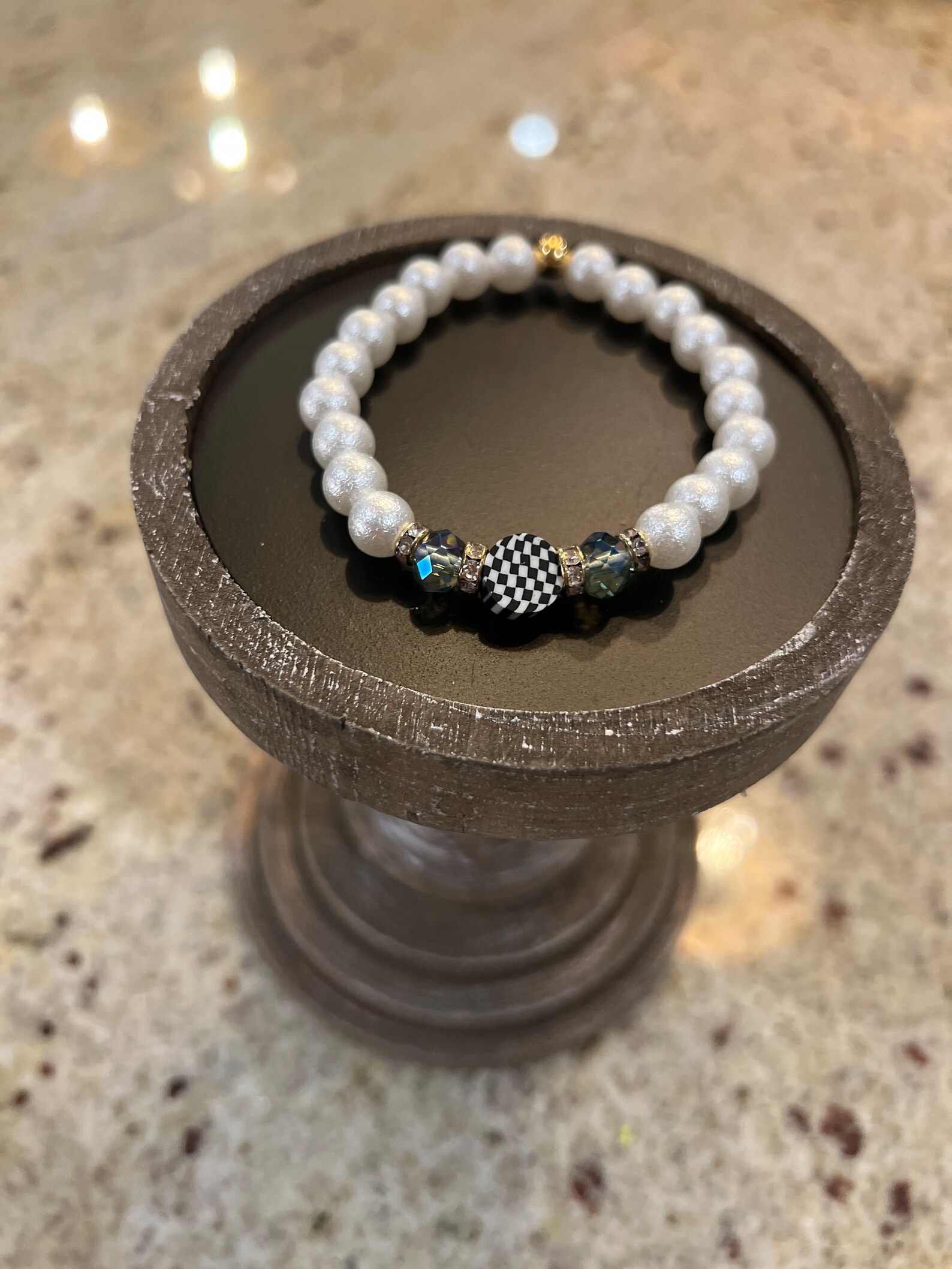 Checkered Matte Pearl Necklace With Vintage Beads and Cool Checkered ...