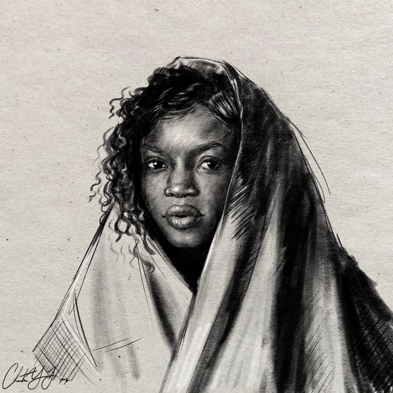 Realistic Detailed Drawing Portraits on Toned Paper in - Etsy