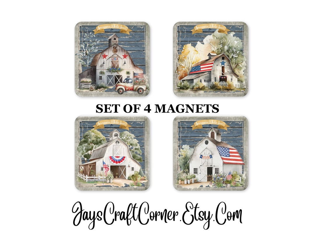 Set of 4 Barn Wooden Magnets Country Wooden Magnet Gifts for Her Barn ...