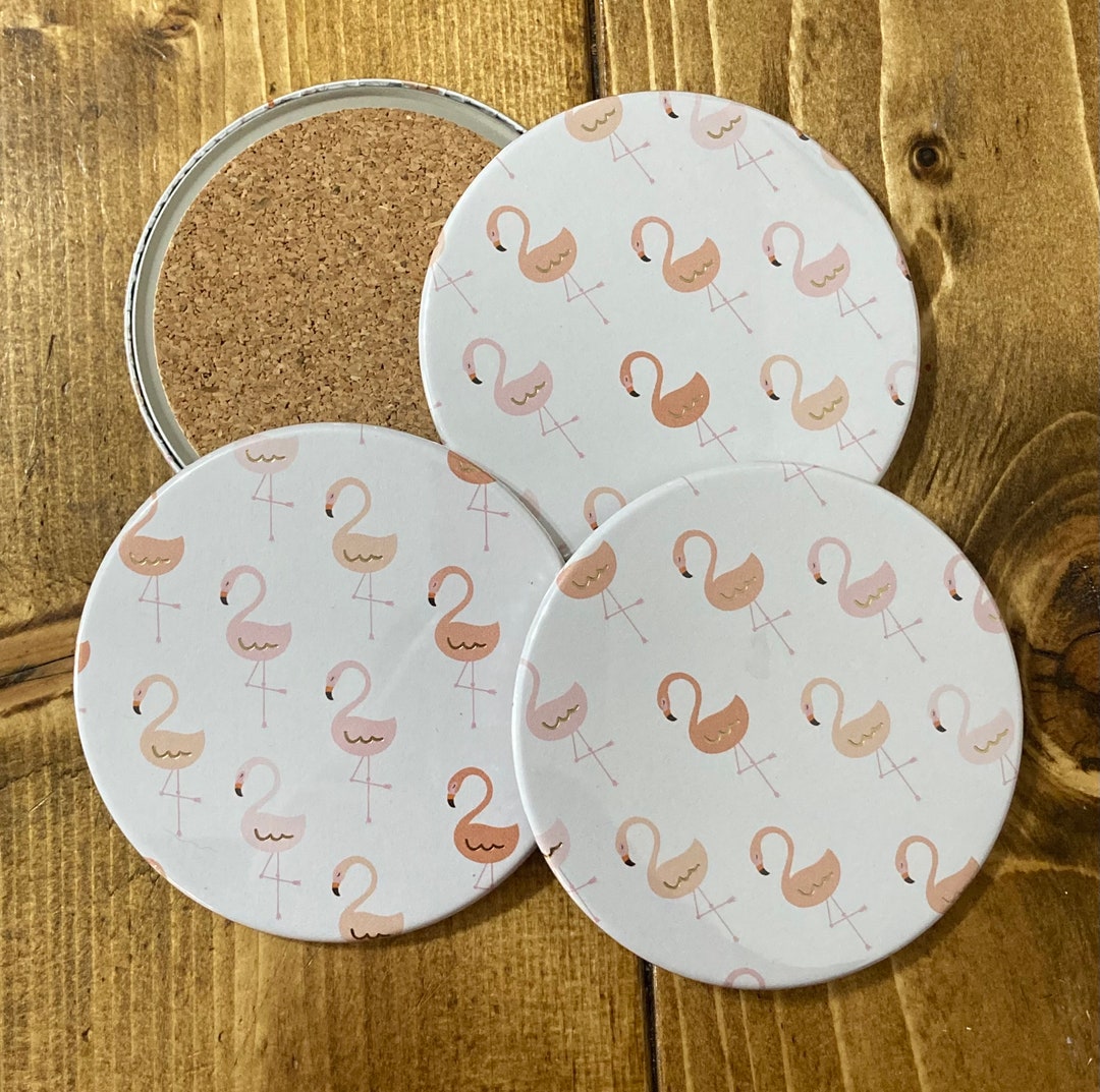 Set of 4 Pink Flamingo Button Coasters Animal Coaster Set - Etsy