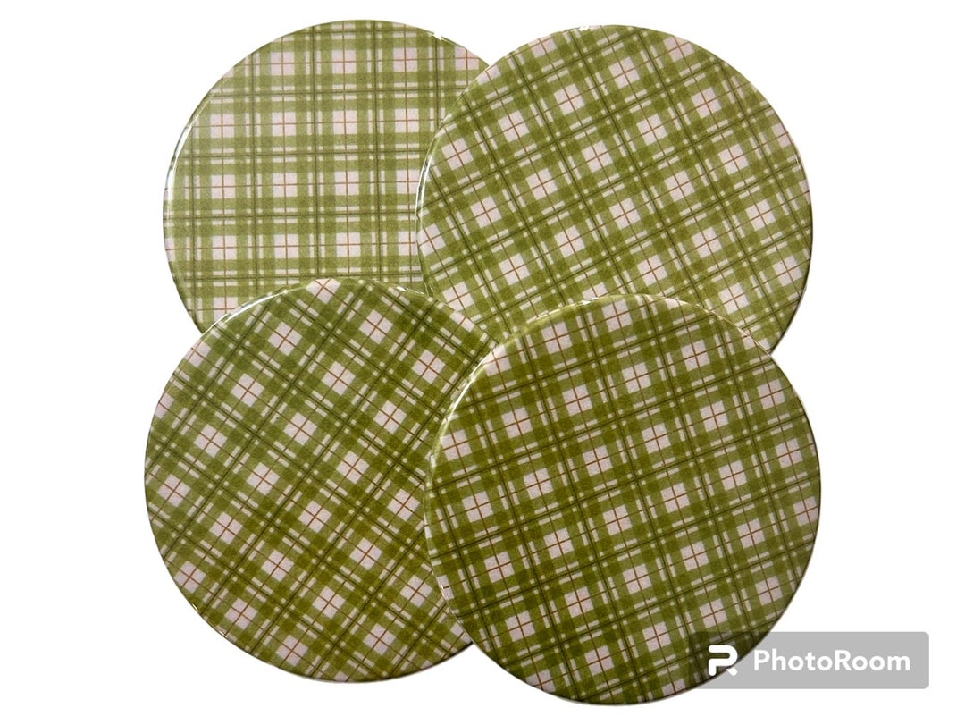 Set of 4 Green Buffalo Check Plaid Coasters Gingham Coaster Set for Him ...