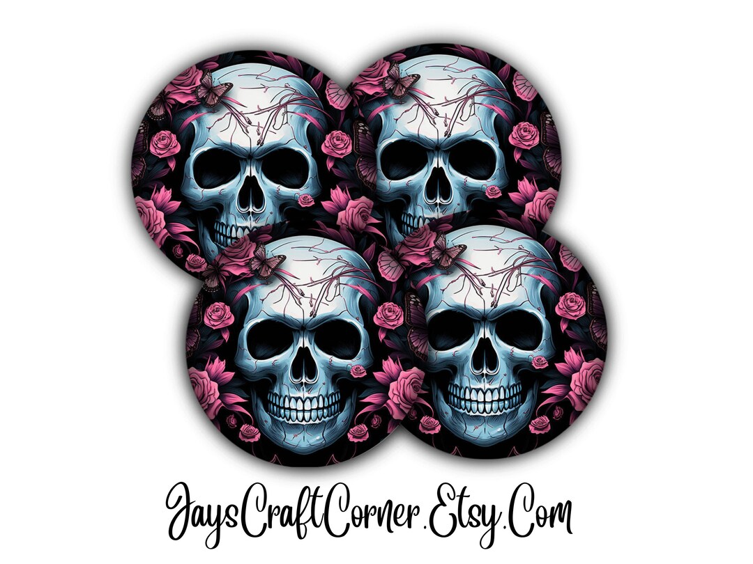 Skull and Roses Coaster Set Skull Barware Coaster Gift Set for Her Alcohol Coaster Gifts for ...