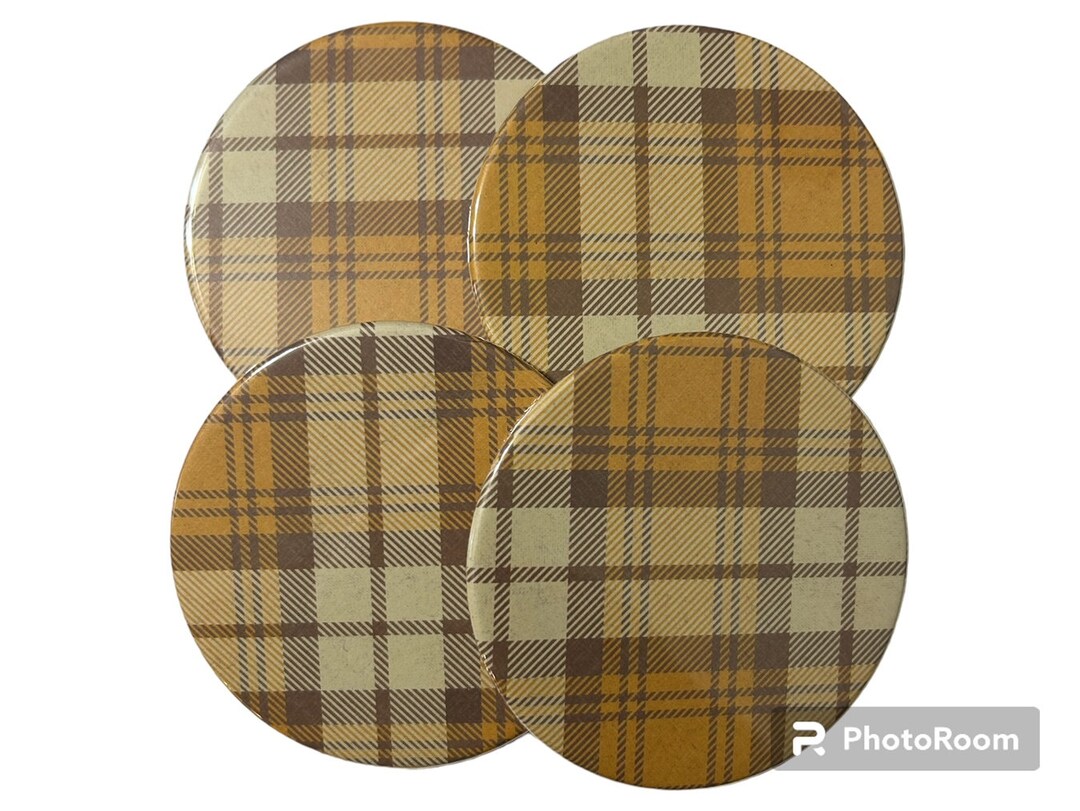Set of 4 Mustard Buffalo Check Plaid Coasters Gingham Coaster Set for ...