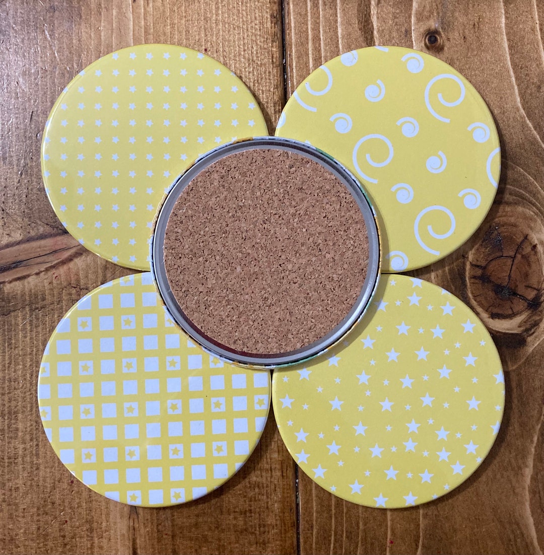 Set of 4 Yellow Designs Button Coasters Buffalo Check - Etsy