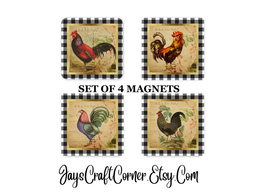 Set of 4 Rooster Wooden Magnet Country Wooden Magnet Gifts for Her ...