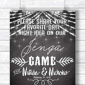 Jenga Game Sign, Date Night Sign, Bridal Shower Games, Share Favorite ...