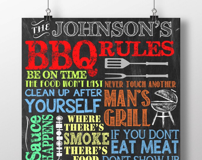 BBQ Rules Sign - Perfect for Fathers Day! Personalize This Chalkboard ...