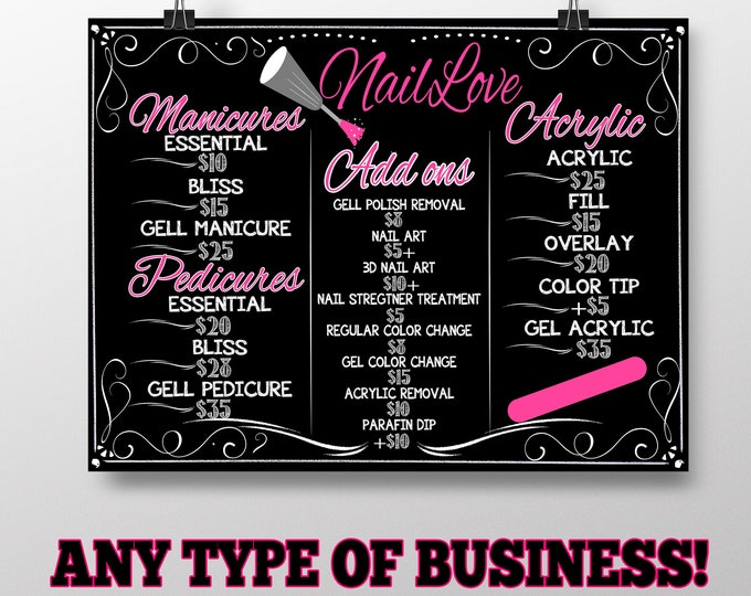 Nail Salon Sign, Beauty Salon Sign, Custom Nail Price Business Sign ...