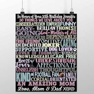 Unique 30th Birthday Gifts, 30 Things I Love About You, Emotional 30th ...