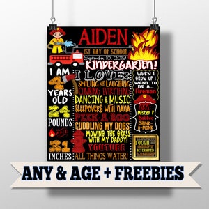 First Day of School Sign - Fireman First Day of School Sign - First ...