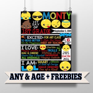 First Day of School Emoji Sign Modern Smiley Face Back to School Kids ...