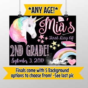 Unicorn First Day of School Sign, Girls 1st Day of School Printable ...