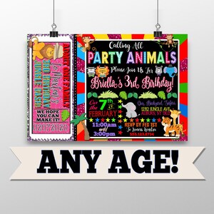 Kids Party Animal Invite, Girls Jungle Birthday Invite, Girls Glitter ...
