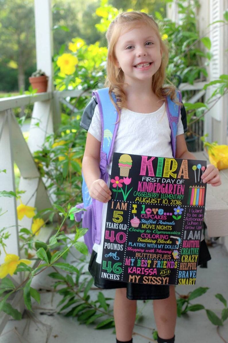 Girls First Day of School Chalkboard Sign First Day of | Etsy