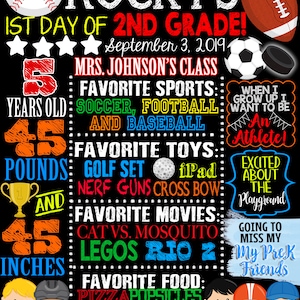 Sport Themed First Day of School Sign Printable, Boys Sport 1st Day of ...