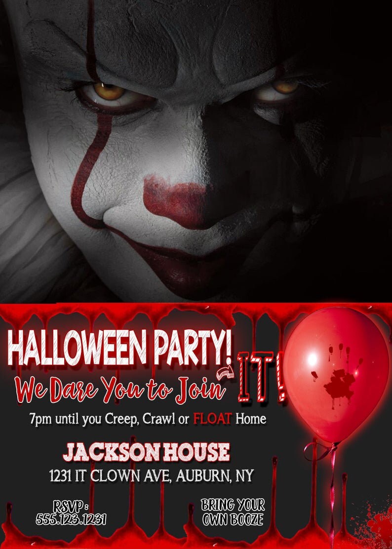 Scary Clown Invites, Evil Clown Invitations, Carnevil Halloween Party ...