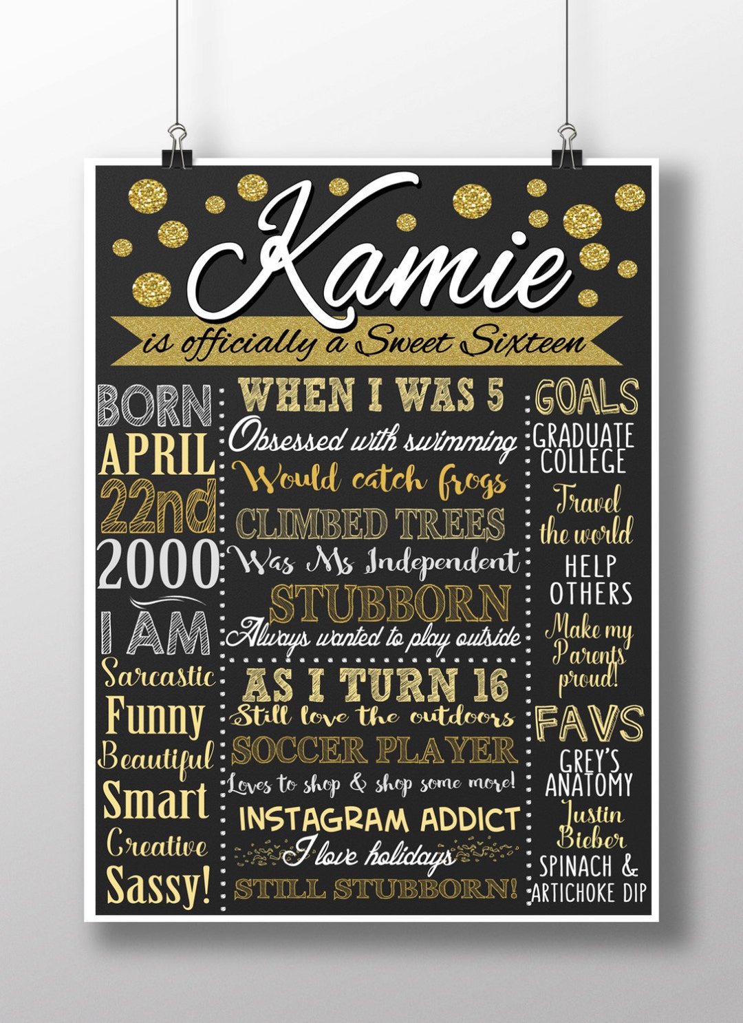 Sweet 16 Birthday Board, Gold and Black Sweet 16, Modern 16th Birthday ...