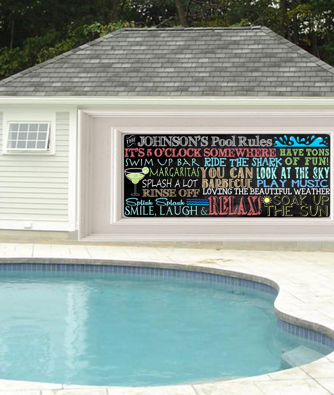 The Pool Rules Sign Customized for Your Pool, Digital Art, Last Name ...