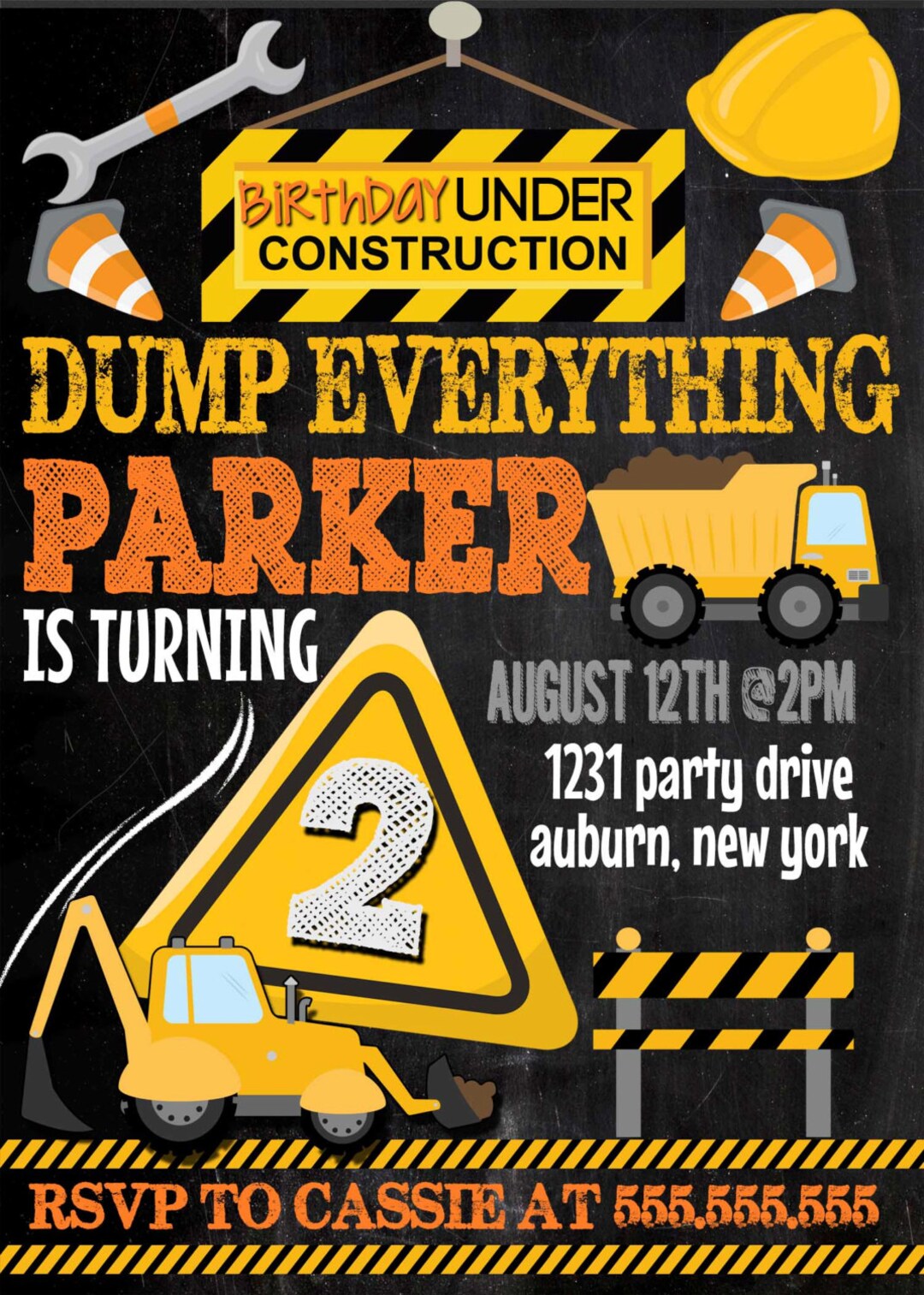 Construction Birthday Party Invites, Unique Construction Birthday ...