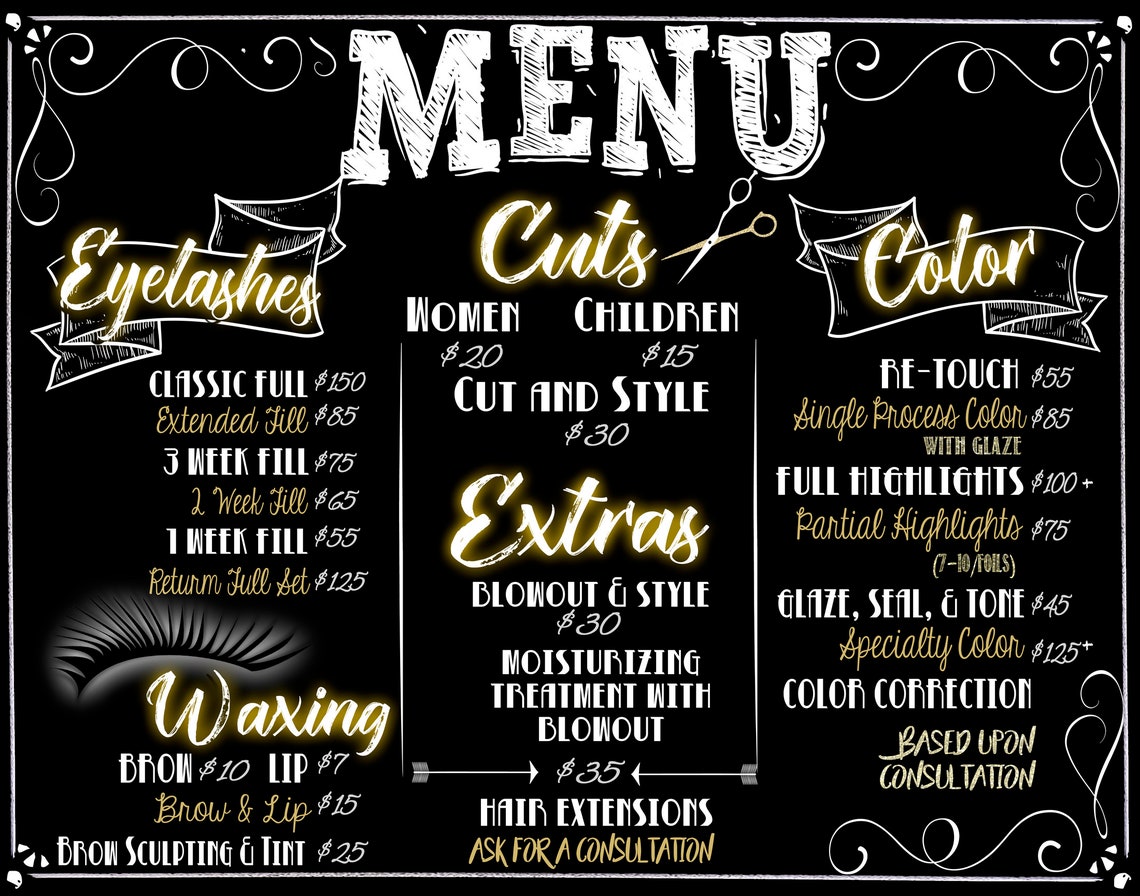 Beauty Bar Menu Sign Glam Beauty Salon Decor Eyelash - Etsy