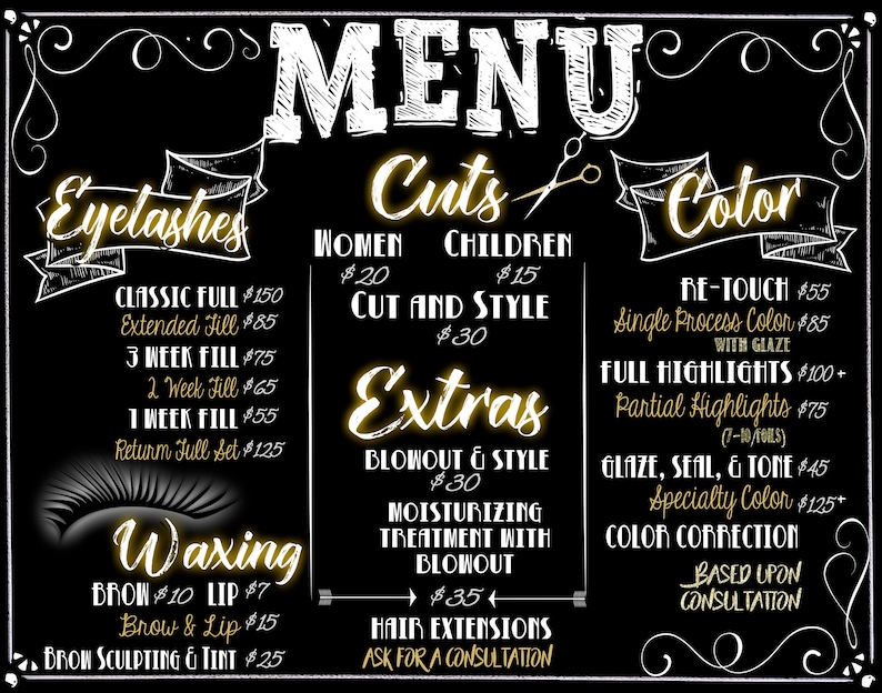 Beauty Salon Price List Eyelash Menu Sign Glam Beauty Salon - Etsy UK