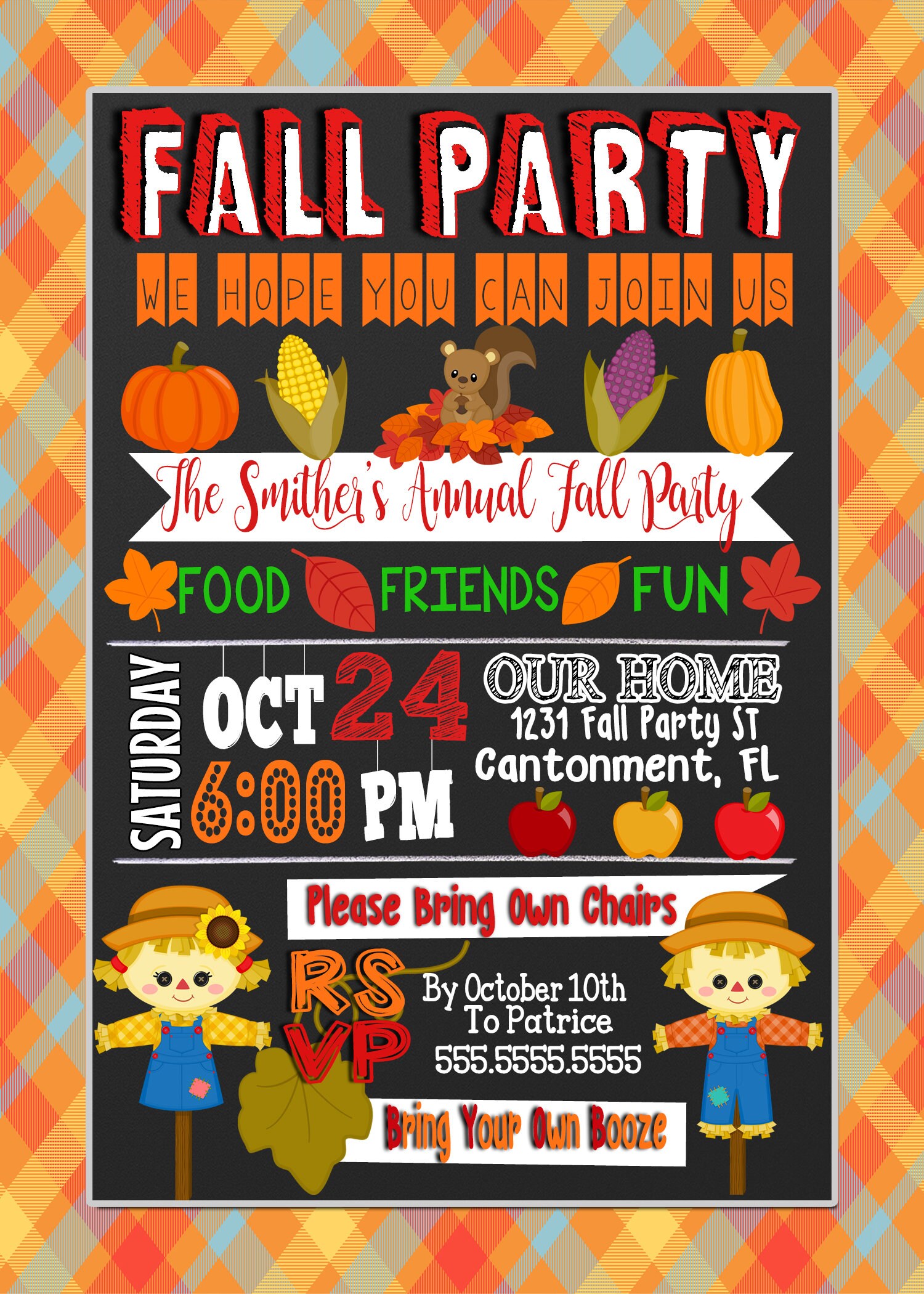Fall Party Invites - Fall Festival Invitations - Plaid Fall Invites ...
