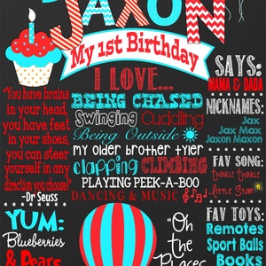 Red and Turquoise Birthday Party Chalkboard Style Sign, 1st Birthday ...