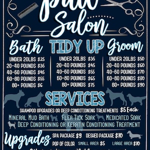 Pet Salon Menu, Dog Groomer, Dog Salon Menu, Dog Grooming Menu Sign ...